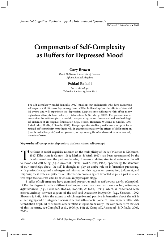 (PDF) Components of Self-Complexity as Buffers for Depressed Mood