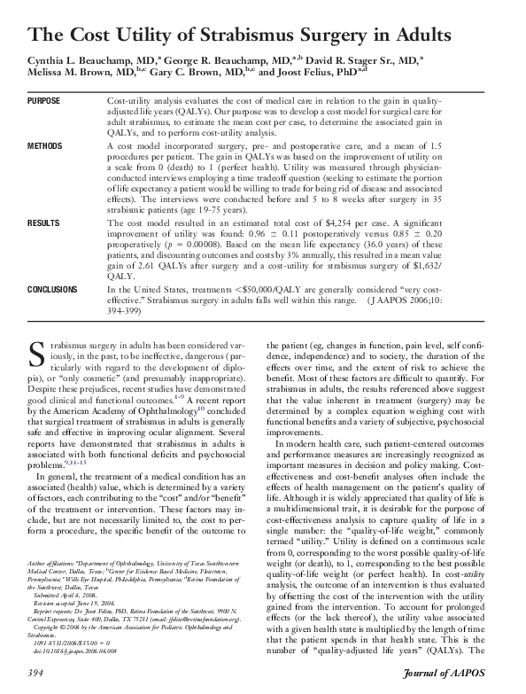 (PDF) The cost utility of strabismus surgery in adults