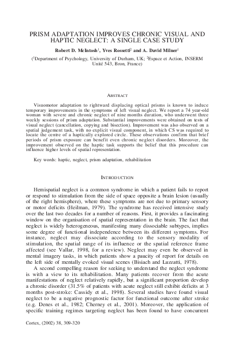 (PDF) Prism Adaptation Improves Chronic Visual and Haptic Neglect: A ...