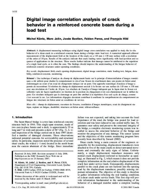 (PDF) Digital image correlation analysis of crack behavior in a reinforced concrete beam during ...