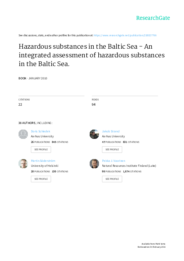 (PDF) Hazardous substances in the Baltic Sea: An integrated thematic ...