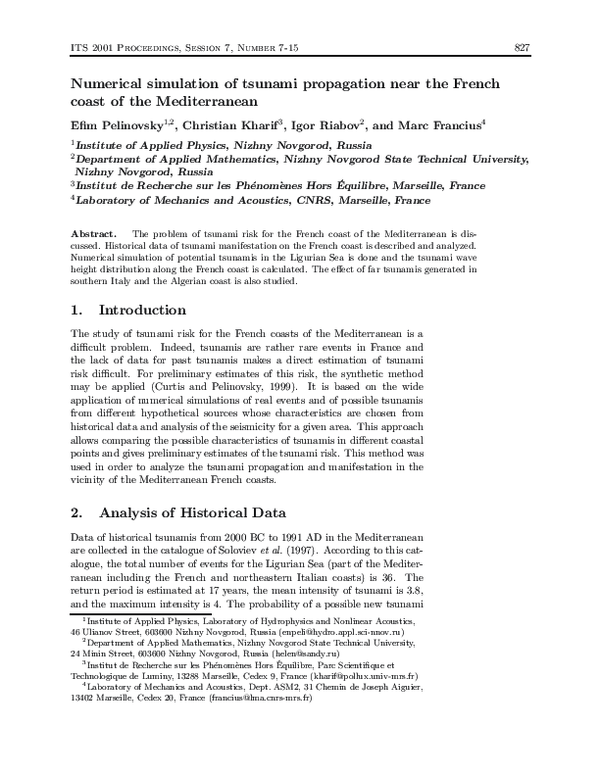 Pdf Numerical Simulation Of Tsunami Propagation Near The French Coast Of The Mediterranean