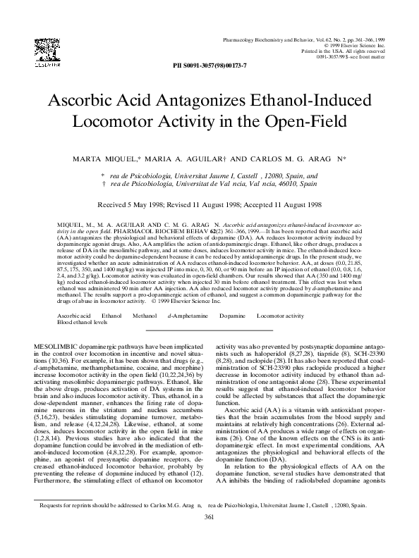 (PDF) Ascorbic Acid Antagonizes Ethanol-Induced Locomotor Activity in the Open-Field
