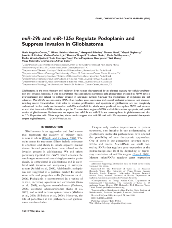 (PDF) miR-29b and miR-125a regulate podoplanin and suppress invasion in ...