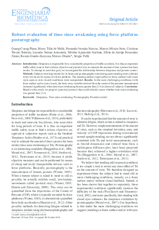 (PDF) Robust evaluation of time since awakening using force platform ...