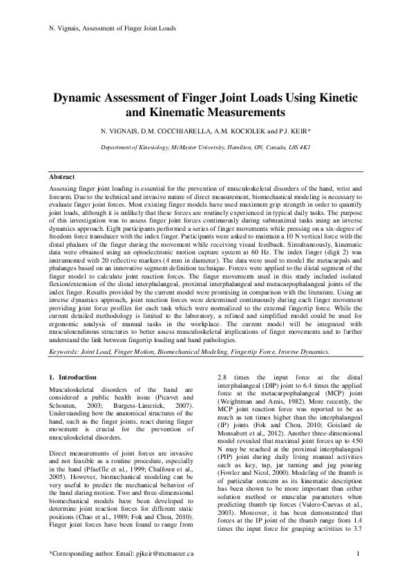 (PDF) Dynamic assessment of finger joint loads using kinetic and ...