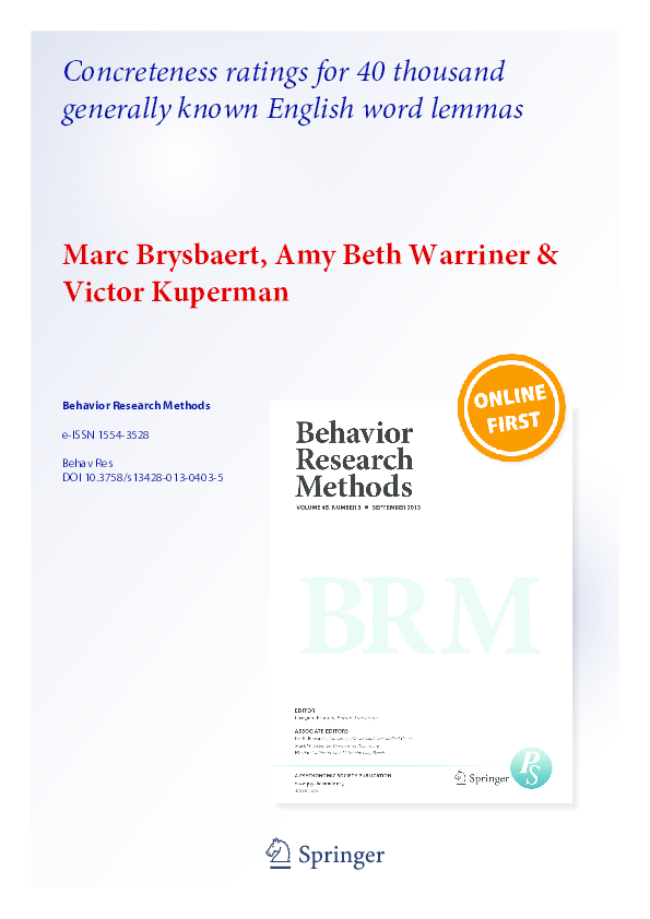 (PDF) Concreteness ratings for 40 thousand generally known English word ...