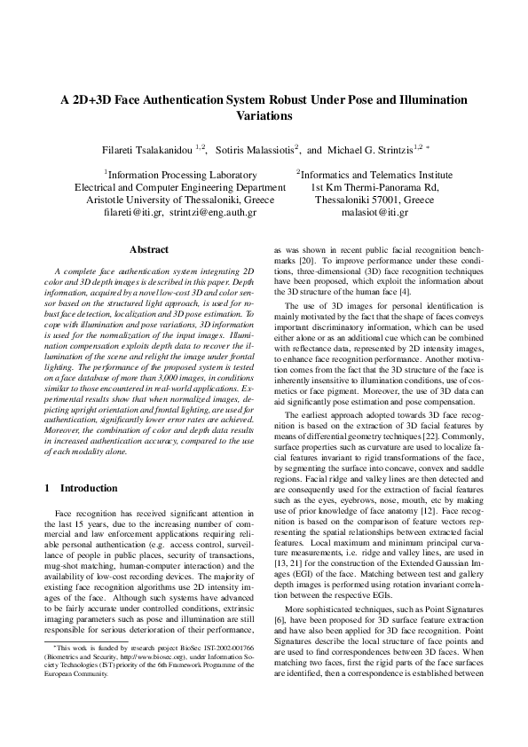 Pdf A 2d 3d Face Authentication System Robust Under Pose And Illumination Variations