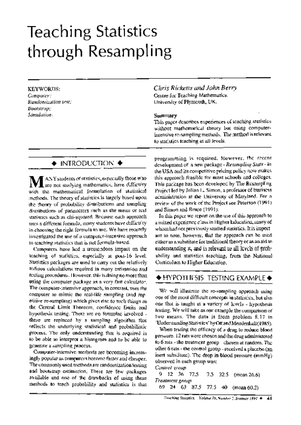 (PDF) Teaching Statistics through Resampling