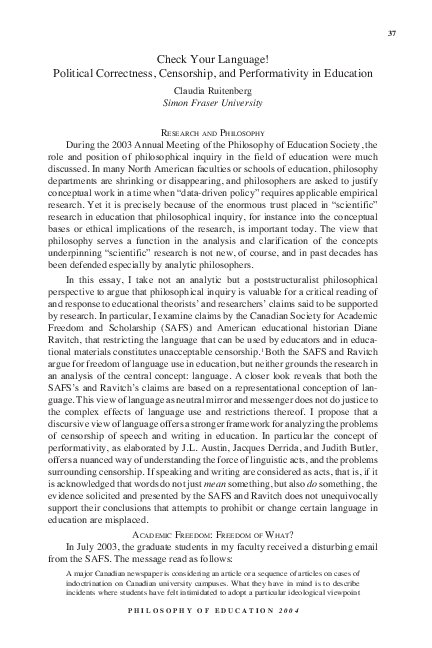 (PDF) Check Your Language! Political Correctness, Censorship, and Performativity in Education