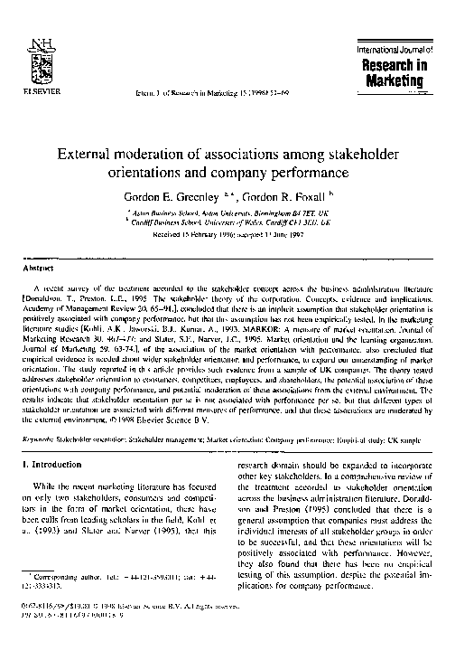 (PDF) External moderation of associations among stakeholder ...
