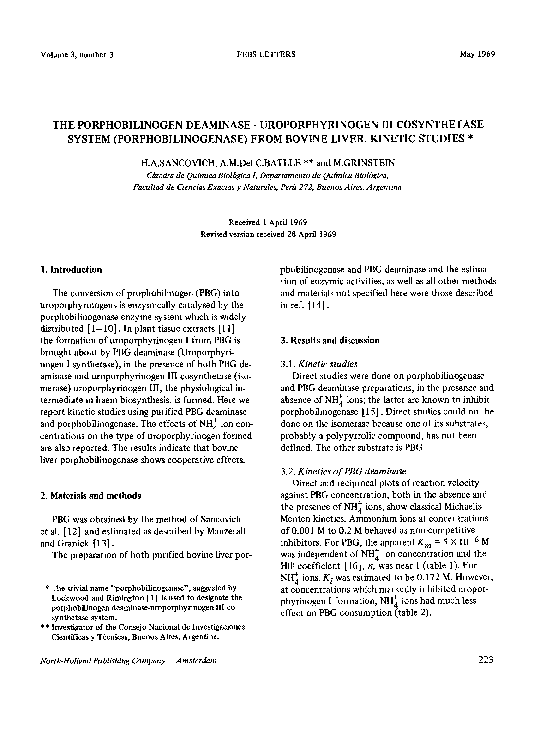 (PDF) The porphobilinogen deamise - uroporphyrinogen III cosynthetase system (porphobilinogenase ...