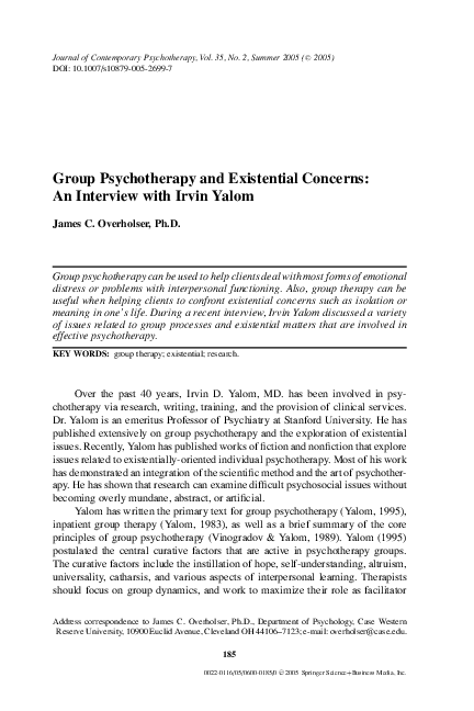 (PDF) Group Psychotherapy and Existential Concerns: An Interview with ...