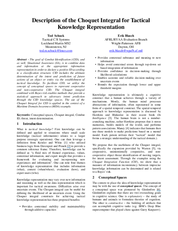 (PDF) Description of the Choquet Integral for tactical knowledge representation