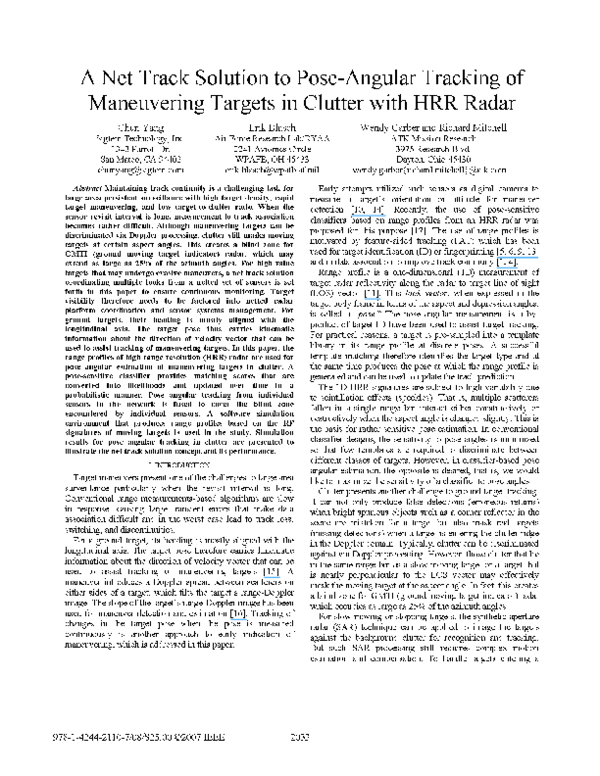 (PDF) A Net Track Solution to Pose-Angular Tracking of Maneuvering Targets in Clutter with HRR Radar
