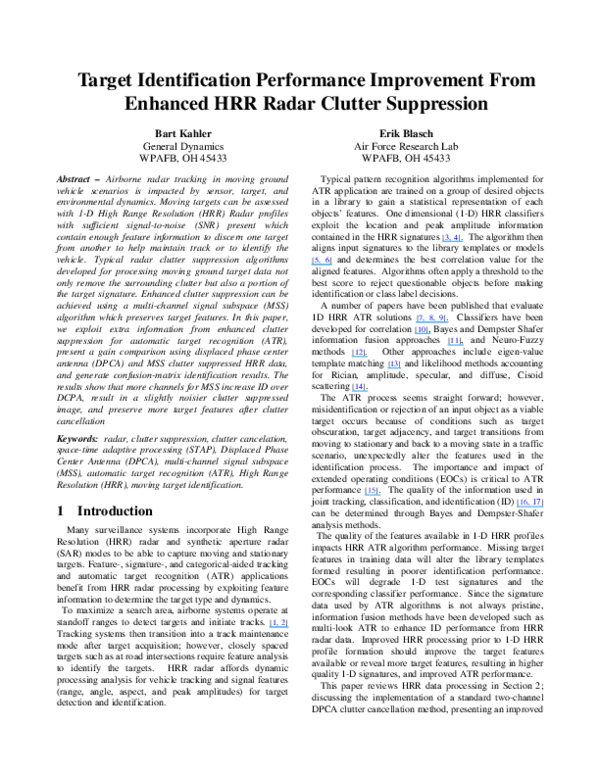 (PDF) Target identification performance improvement from enhanced HRR radar clutter suppression