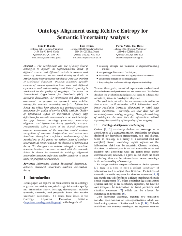 (PDF) Ontology alignment using relative entropy for semantic uncertainty analysis