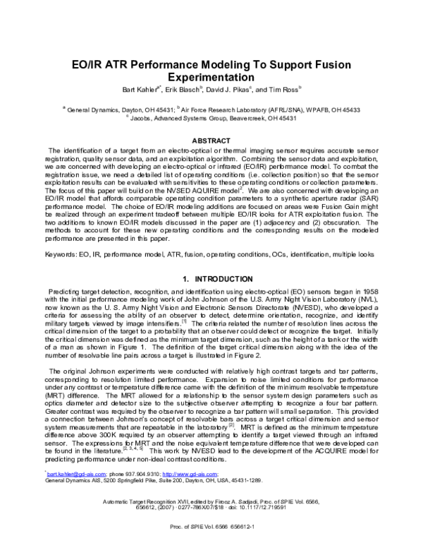(PDF) EO/IR ATR performance modeling to support fusion experimentation