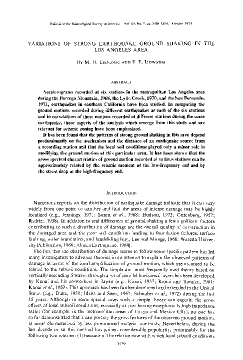 (PDF) Variations of strong earthquake ground shaking in the Los Angeles ...