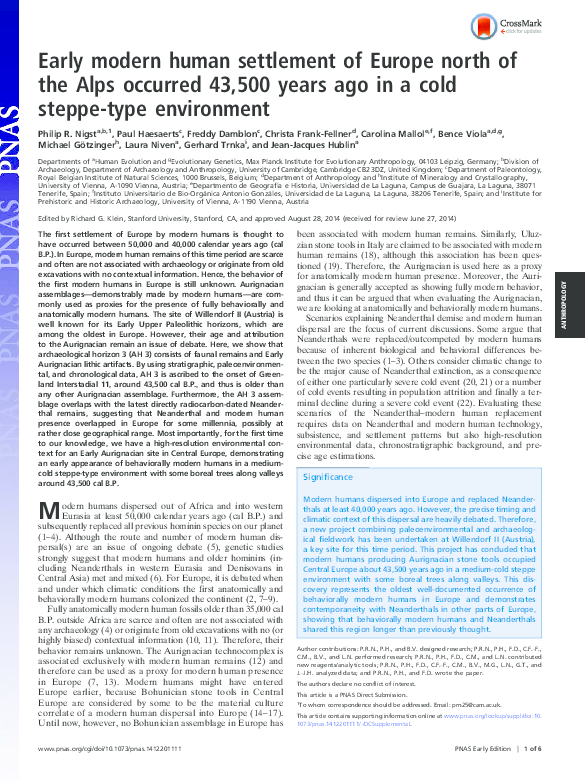 (PDF) Early modern human settlement of Europe north of the Alps ...
