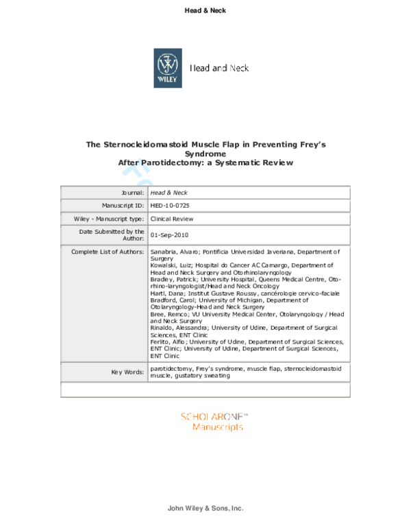 (PDF) Prevention of Frey's syndrome using a sternomastoid flap