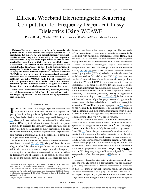 (PDF) Efficient Wideband Electromagnetic Scattering Computation for Frequency Dependent Lossy ...