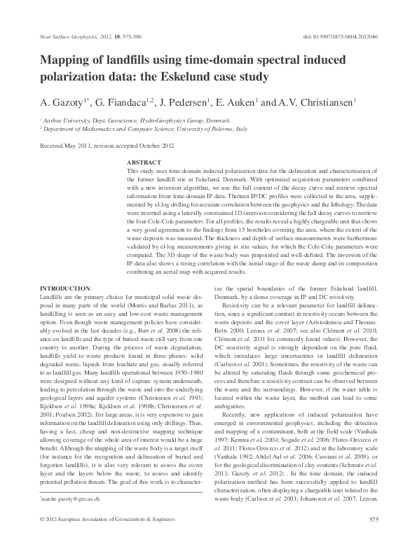 (PDF) Mapping of landfills using time-domain spectral induced polarization data: the Eskelund ...