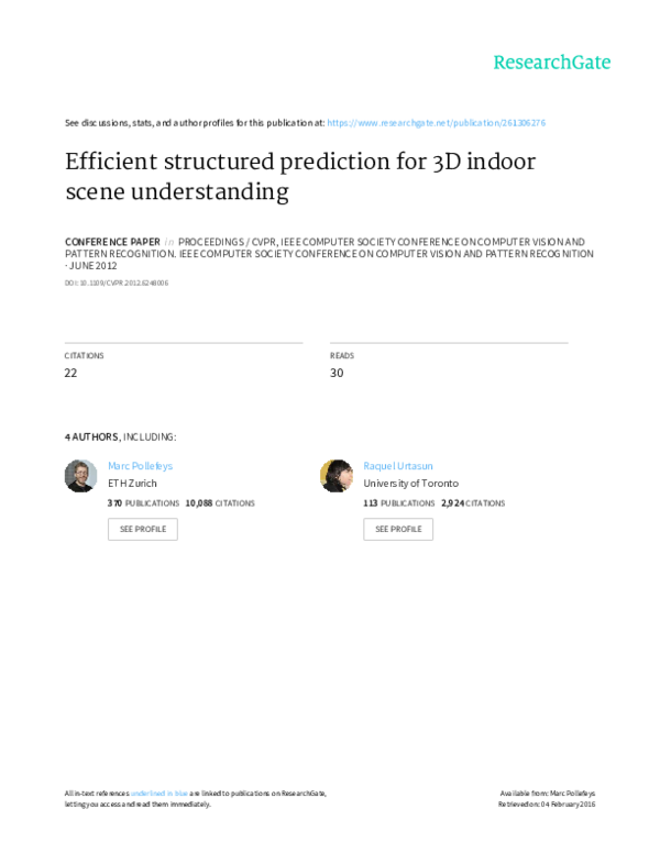 (PDF) Efficient structured prediction for 3D indoor scene understanding