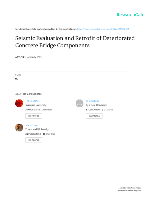 Pdf Seismic Evaluation And Retrofit Of Deteriorated Concrete Bridge Components