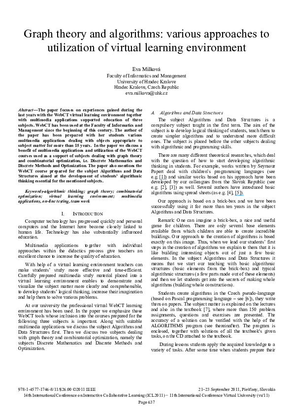 (PDF) Graph theory and algorithms: Various approaches to utilization of virtual learning environment