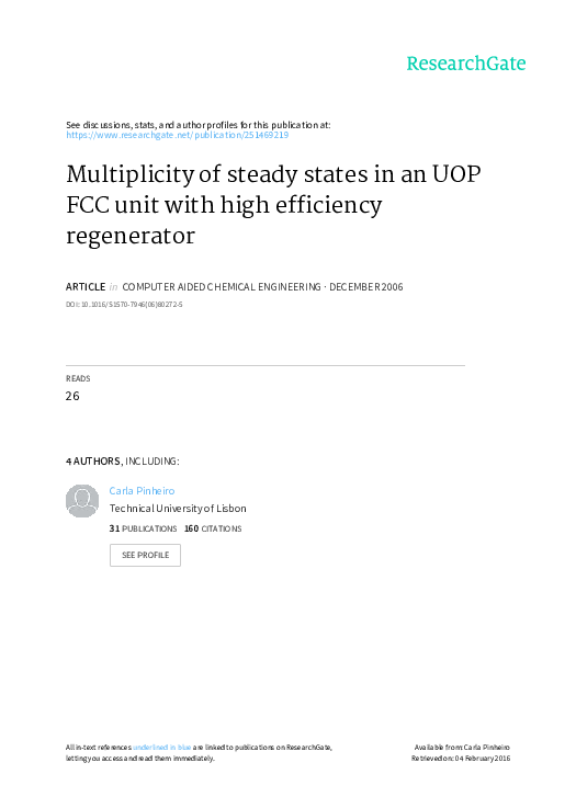 (PDF) Multiplicity of steady states in an UOP FCC unit with high ...