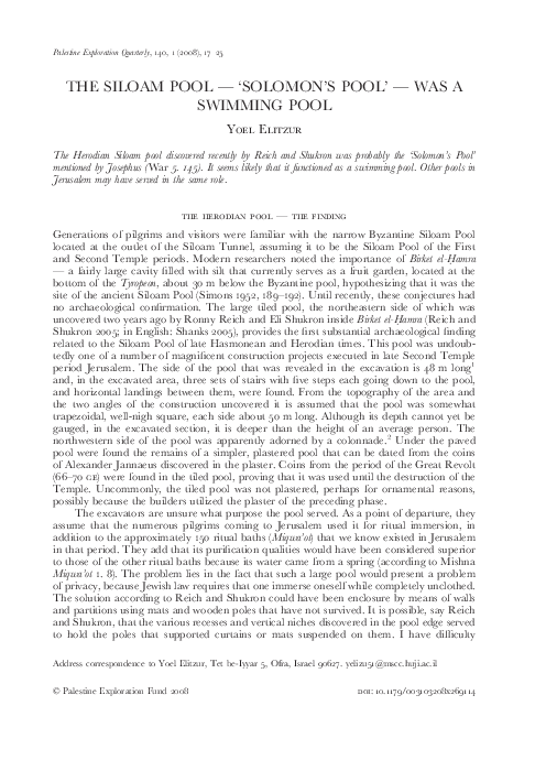 (PDF) The Siloam Pool — 'Solomon's Pool' — was a Swimming Pool