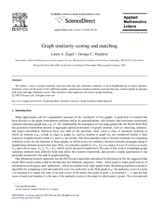 (PDF) Graph similarity scoring and matching