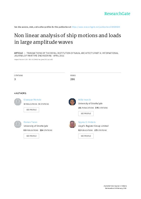 (PDF) Non linear analysis of ship motions and loads in large amplitude waves