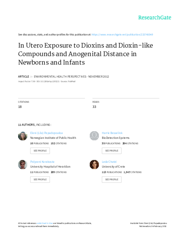 (PDF) In Utero Exposure to Dioxins and Dioxin-like Compounds and Anogenital Distance in Newborns ...