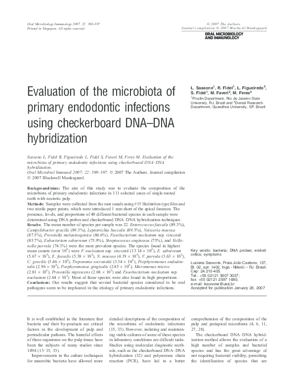 (PDF) Evaluation of the microbiota of primary endodontic infections ...