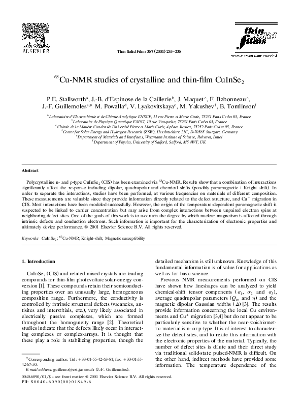 (PDF) 63Cu-NMR studies of crystalline and thin-film CuInSe2