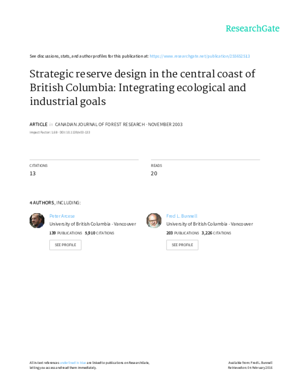 (PDF) Strategic reserve design in the central coast of British Columbia ...