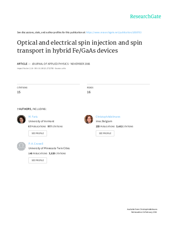 (PDF) Optical and electrical spin injection and spin transport in ...