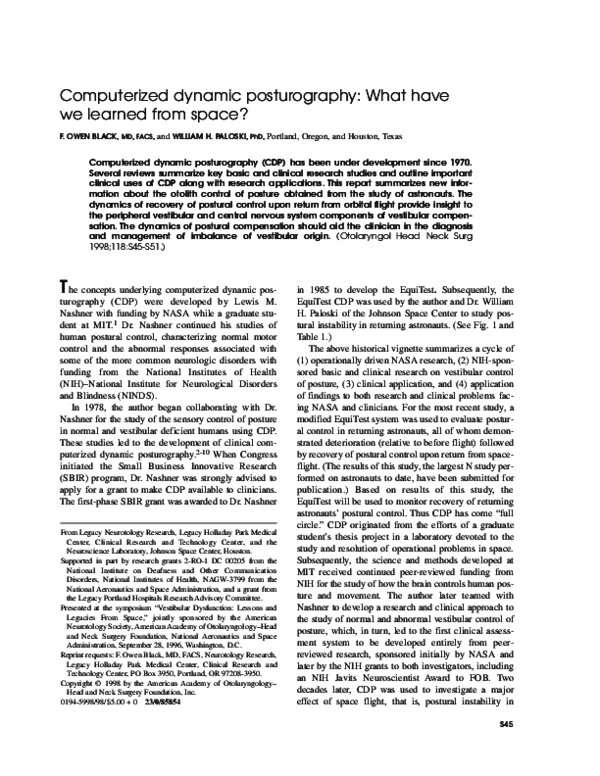 (PDF) Computerized dynamic posturography: What have we learned from space?