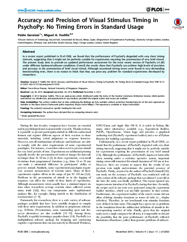 Accuracy And Precision Of Visual Stimulus Timing In Psychopy No Timing Errors In Standard Usage