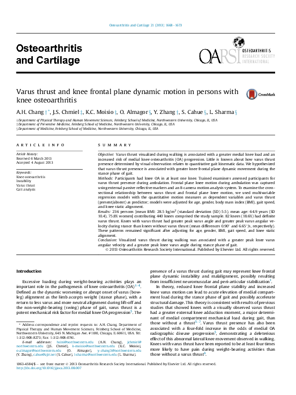 (PDF) Varus thrust and knee frontal plane dynamic motion in persons ...