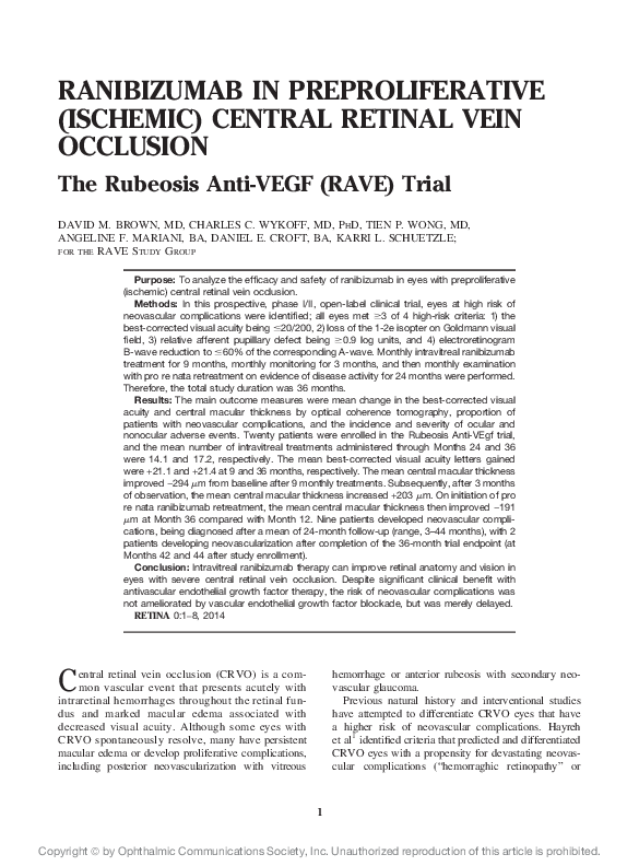 (PDF) Ranibizumab in preproliferative (ischemic) central retinal vein ...