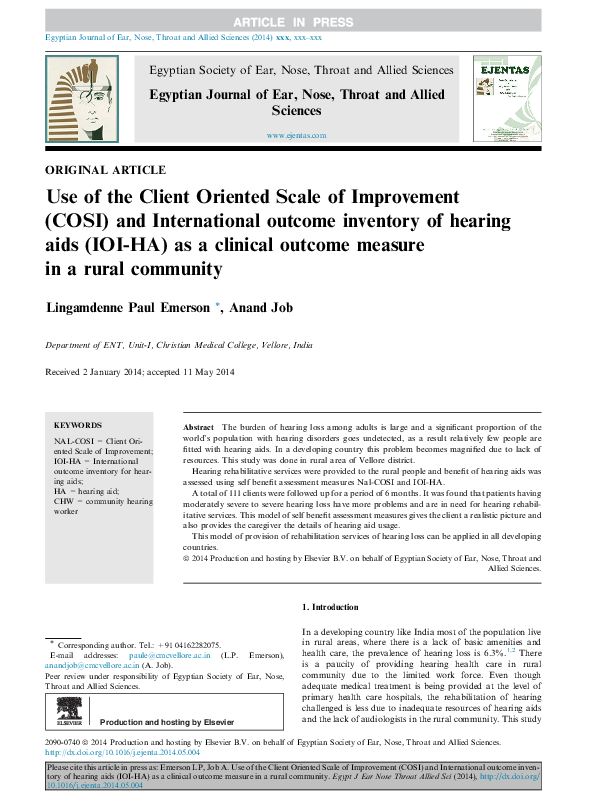 (PDF) Use of the Client Oriented Scale of Improvement (COSI) and ...