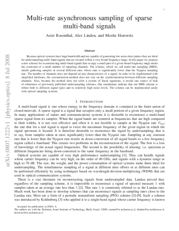Pdf Multirate Asynchronous Sampling Of Sparse Multiband Signals