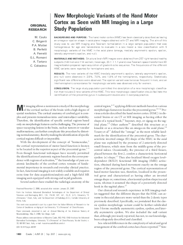 (PDF) ORIGINAL RESEARCH New Morphologic Variants of the Hand Motor ...