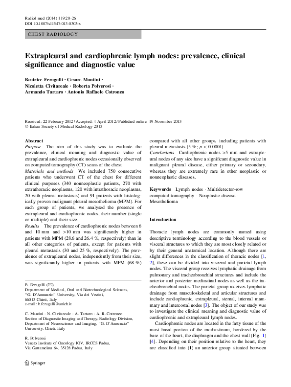 (PDF) Extrapleural and cardiophrenic lymph nodes: prevalence, clinical ...