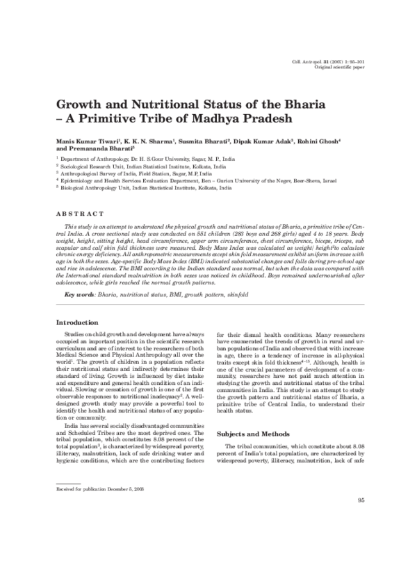 (PDF) Growth and Nutritional Status of the Bharia-a Primitive Tribe of ...