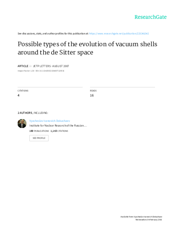 (PDF) Possible types of the evolution of vacuum shells around the de ...