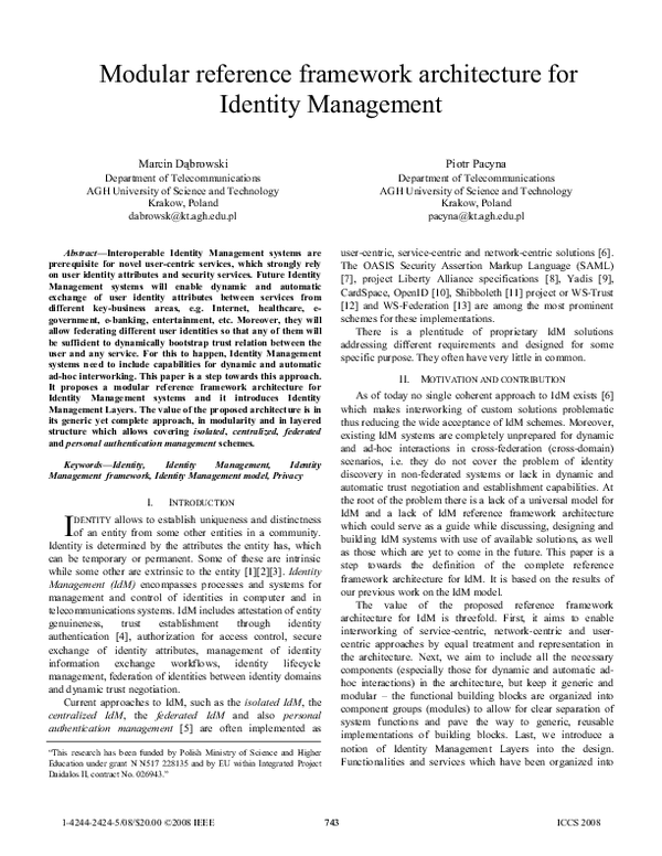 (PDF) Modular reference framework architecture for Identity Management